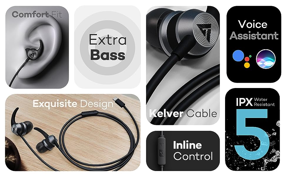 Boult Audio X1 Pro Type-C trådbundna hörlurar med 10 mm drivrutiner, in ...